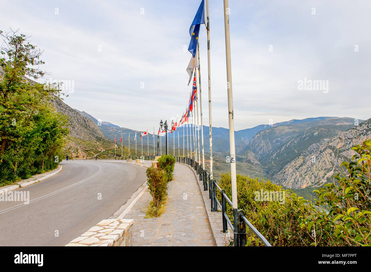 Diffent countries flags in Delphi, Greece Stock Photo - Alamy