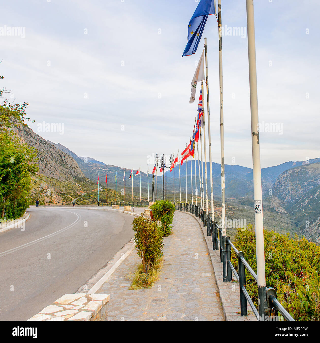Diffent countries flags in Delphi, Greece Stock Photo - Alamy