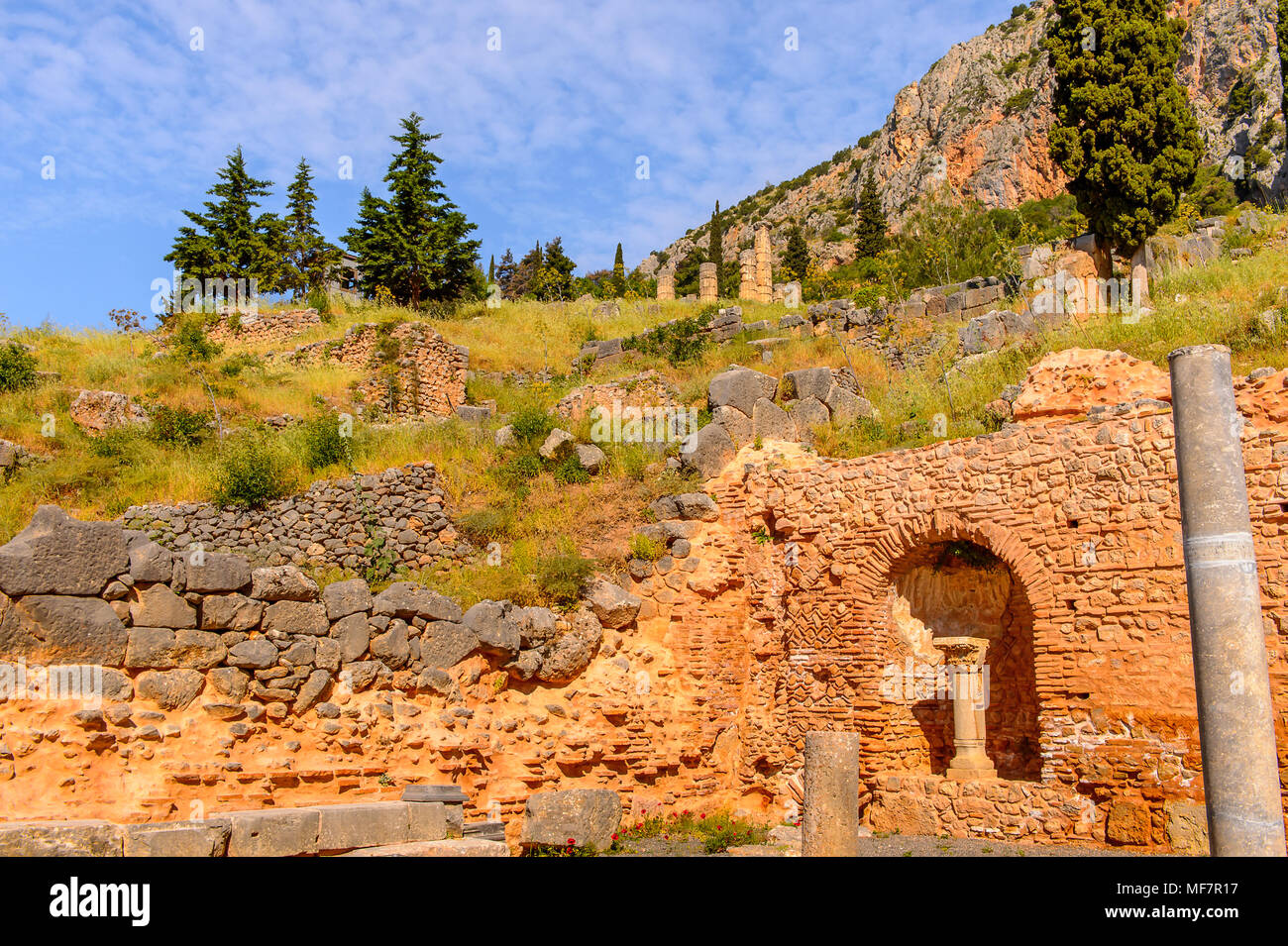 Delphi, an archaeological site in Greece, at the Mount Parnassus ...