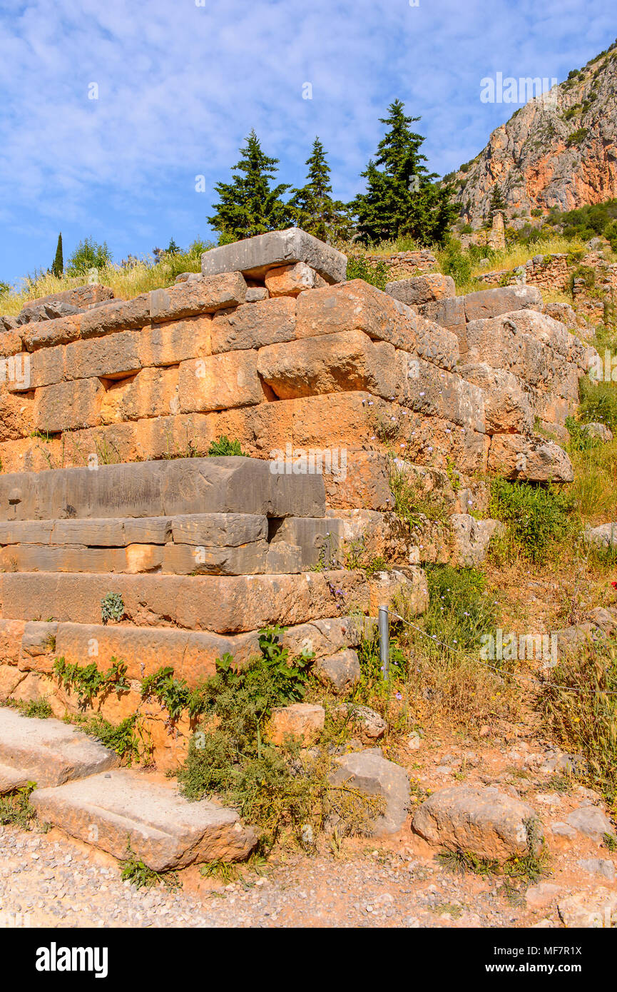 Ancient ruins of Delphi, an archaeological site in Greece, at the Mount ...