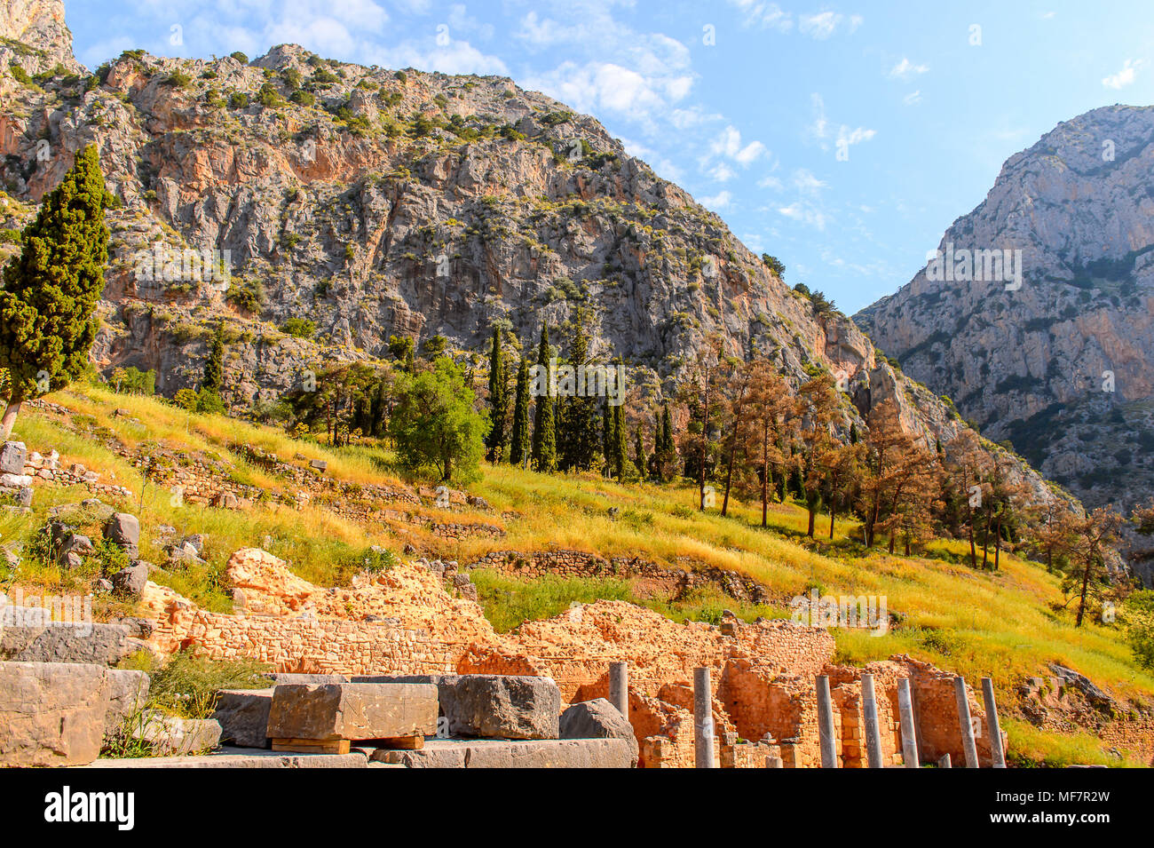 Ancient ruins of Delphi, an archaeological site in Greece, at the Mount ...
