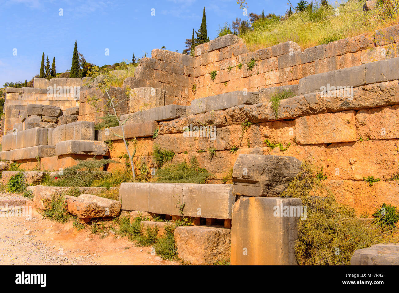 Ancient ruins of Delphi, an archaeological site in Greece, at the Mount ...