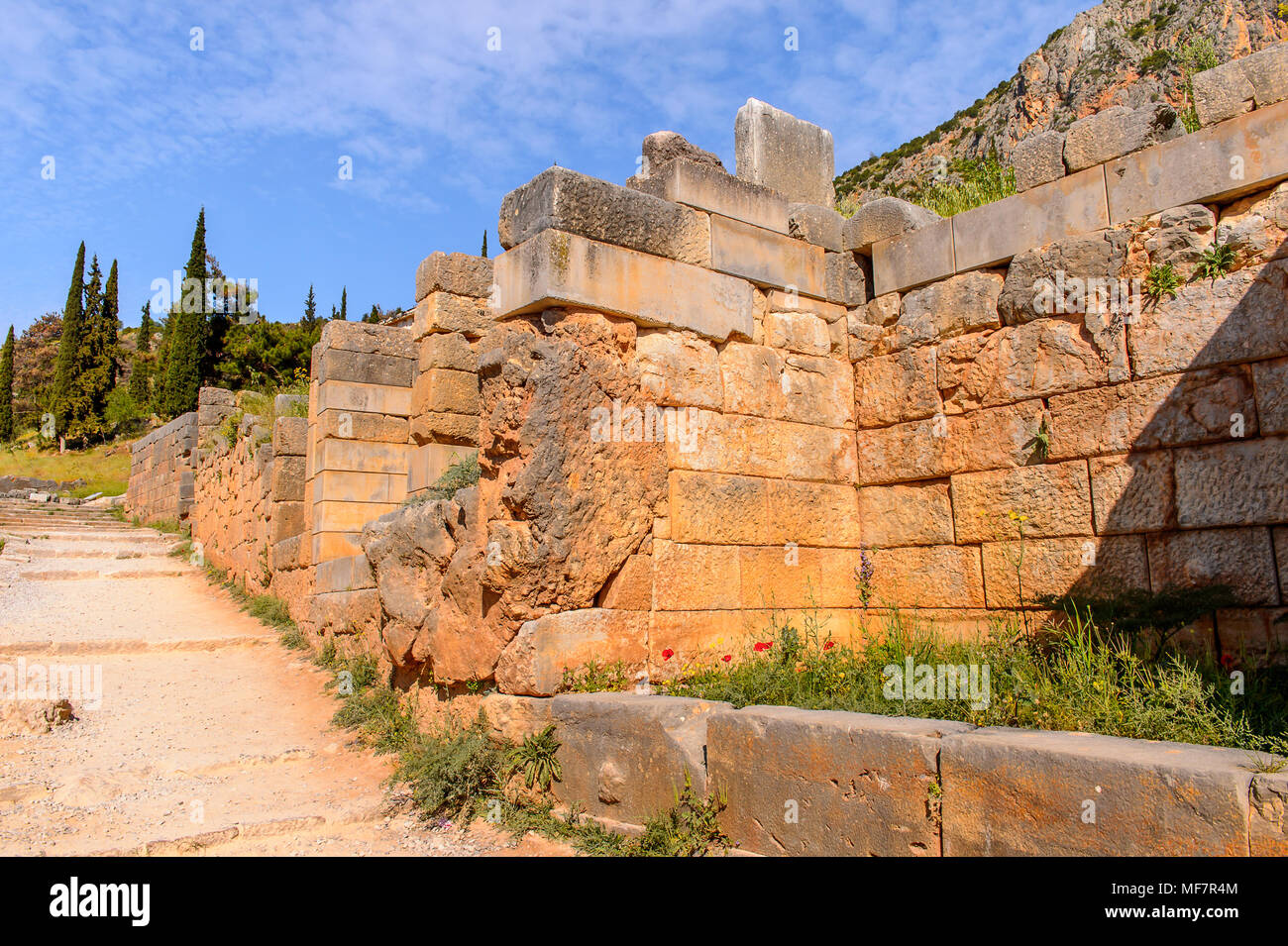 Ancient ruins of Delphi, an archaeological site in Greece, at the Mount ...