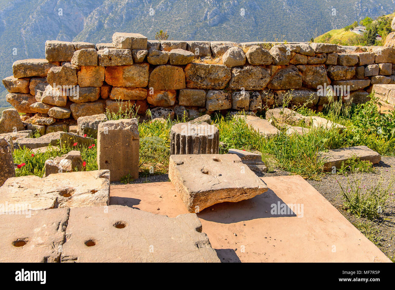 Ancient ruins of Delphi, an archaeological site in Greece, at the Mount ...