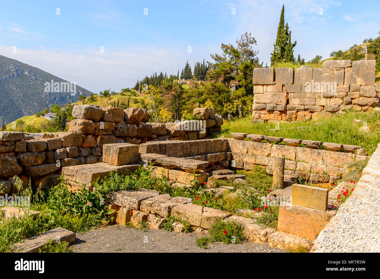 Ancient ruins of Delphi, an archaeological site in Greece, at the Mount ...
