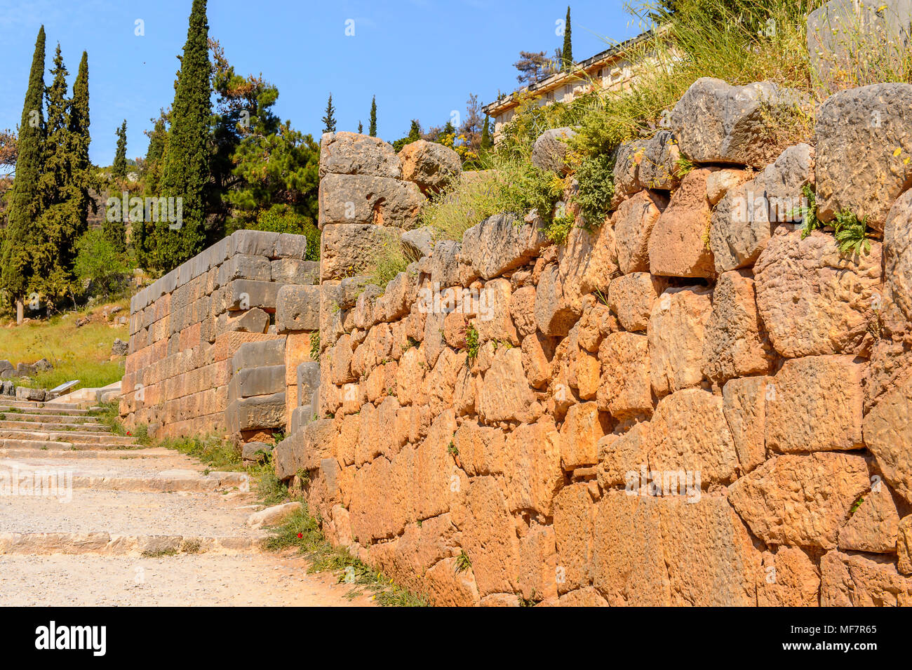 Ancient ruins of Delphi, an archaeological site in Greece, at the Mount ...