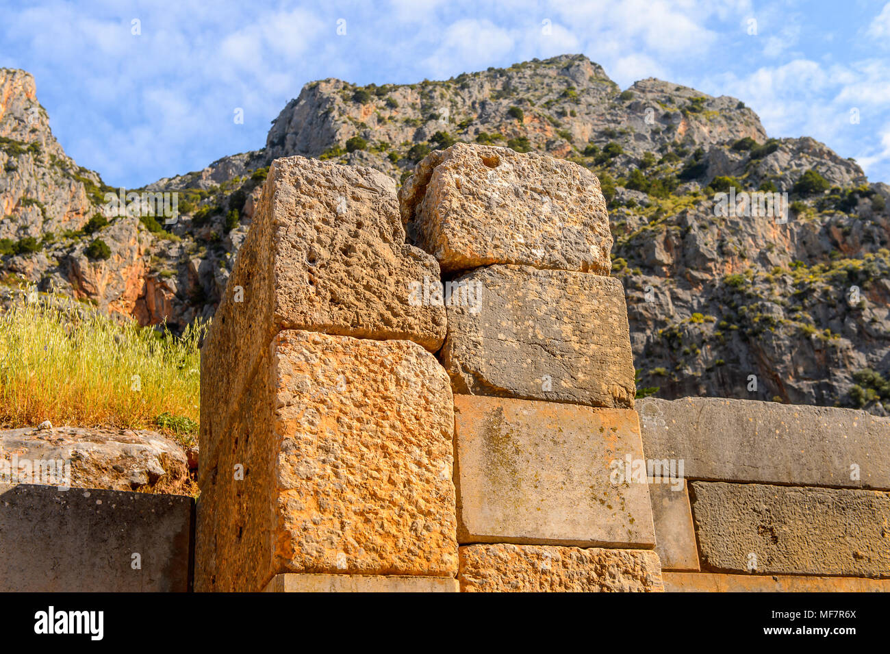 Ancient ruins of Delphi, an archaeological site in Greece, at the Mount ...