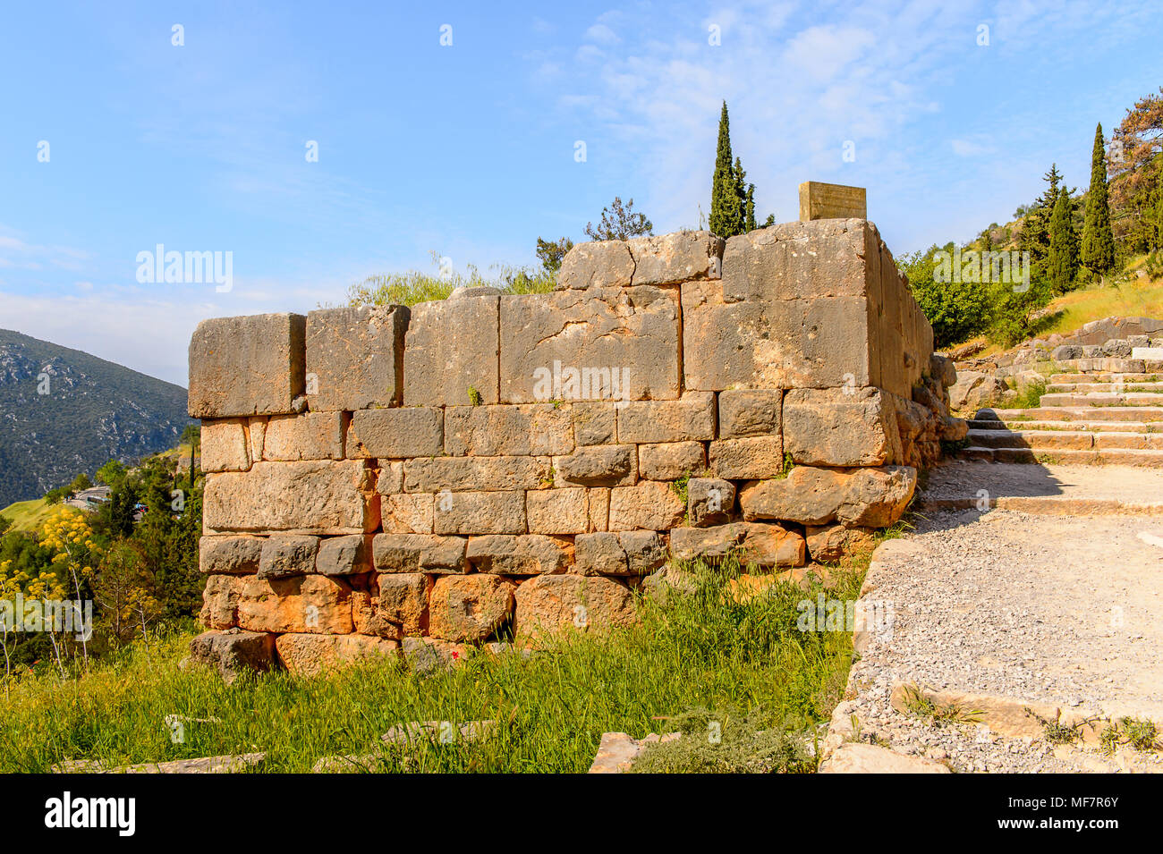 Ancient ruins of Delphi, an archaeological site in Greece, at the Mount ...