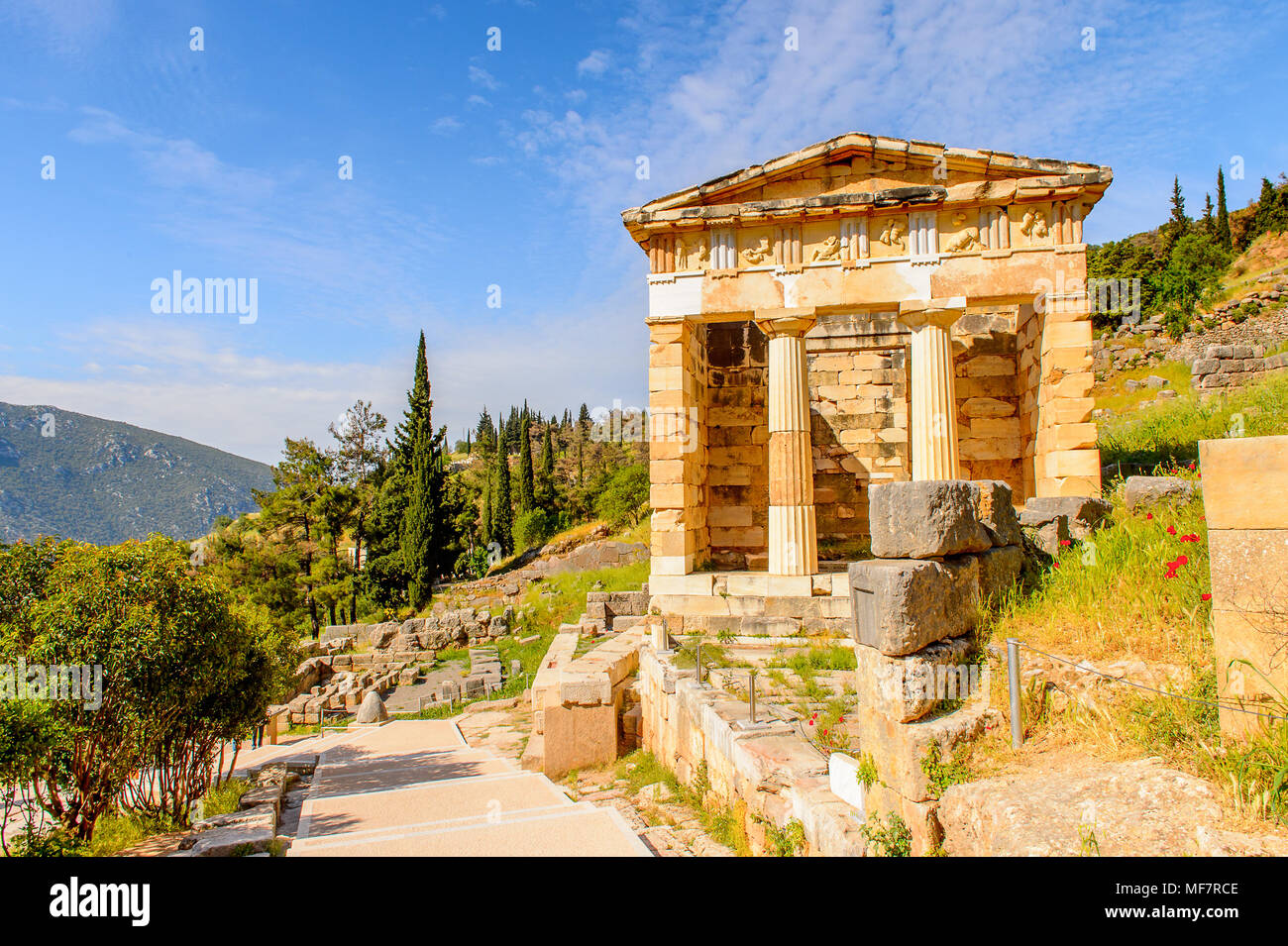 Athenian Treasury in Delphi, an archaeological site in Greece, at the ...