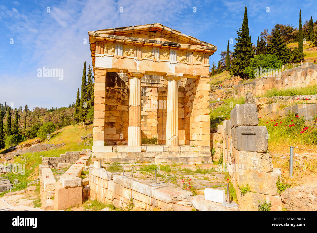 Athenian Treasury in Delphi, an archaeological site in Greece, at the ...