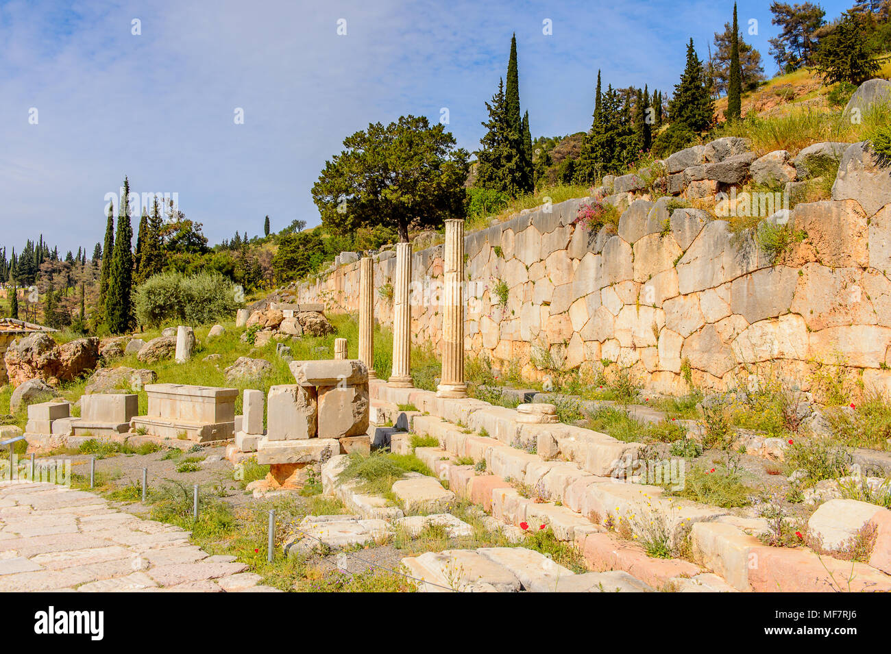 Ancient ruins of Delphi, an archaeological site in Greece, at the Mount ...