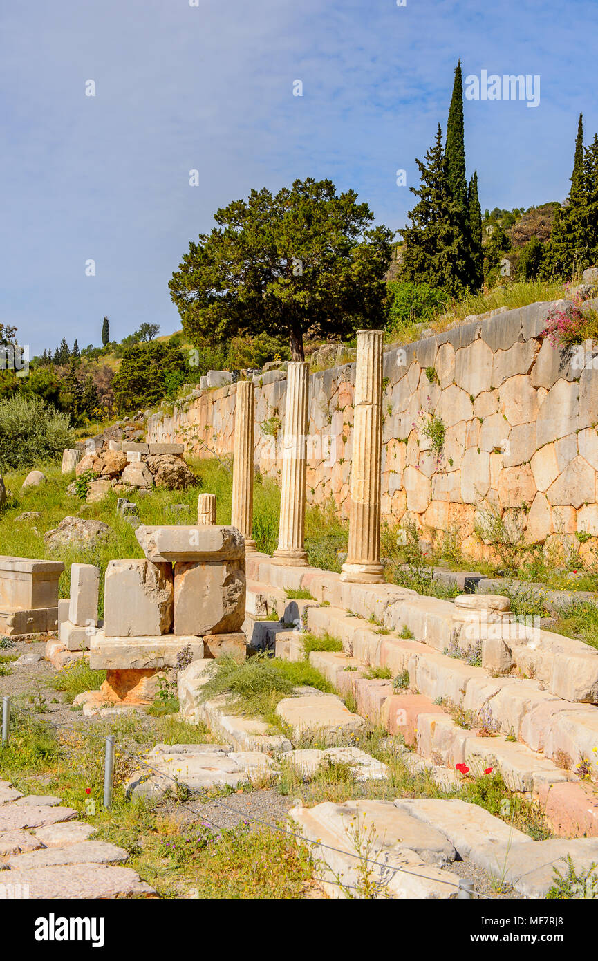 Ancient ruins of Delphi, an archaeological site in Greece, at the Mount ...