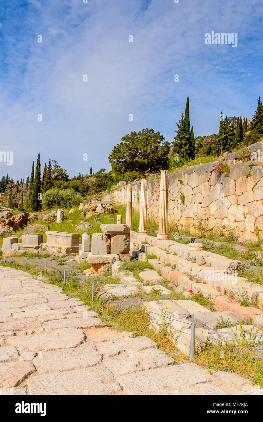 Ancient ruins of Delphi, an archaeological site in Greece, at the Mount ...