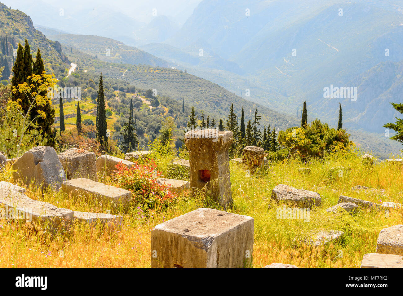 Ancient ruins of Delphi, an archaeological site in Greece, at the Mount ...