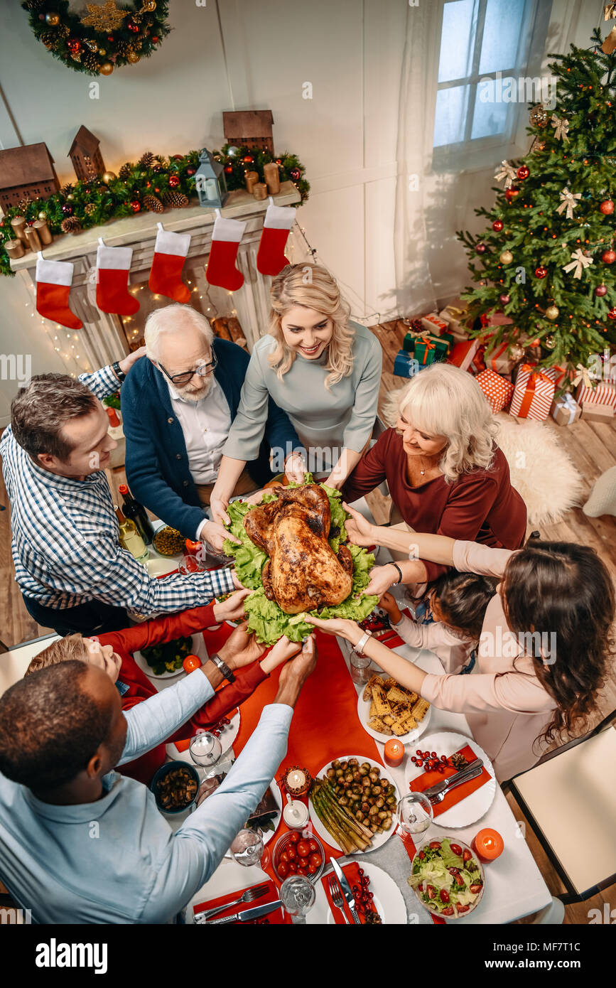 large family holding christmas turkey Stock Photo - Alamy