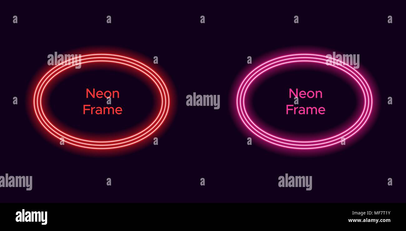Neon oval frame in red and pink color. Vector template of neon frame ...