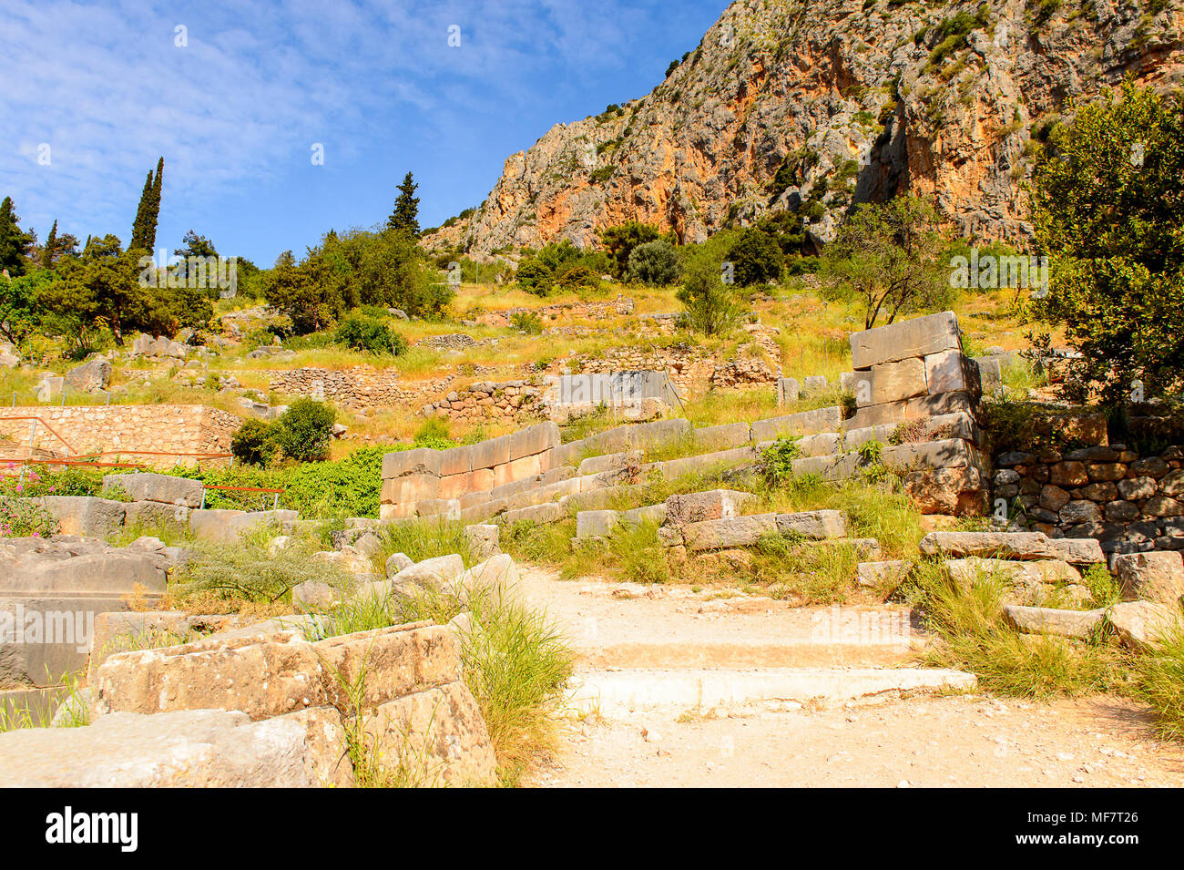 Ancient ruins of Delphi, an archaeological site in Greece, at the Mount ...