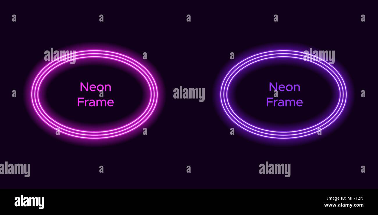 Neon oval frame in purple and violet color. Vector template of neon ...