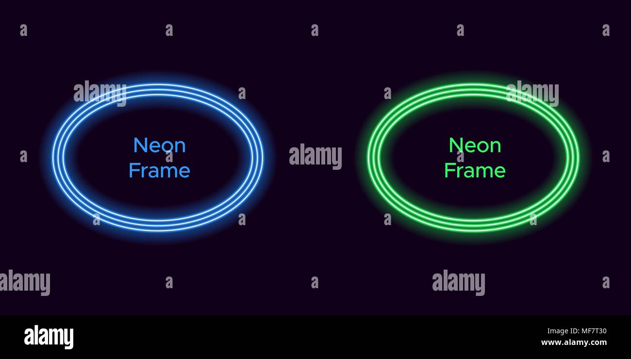 Neon oval frame in blue and green color. Vector template of neon frame ...