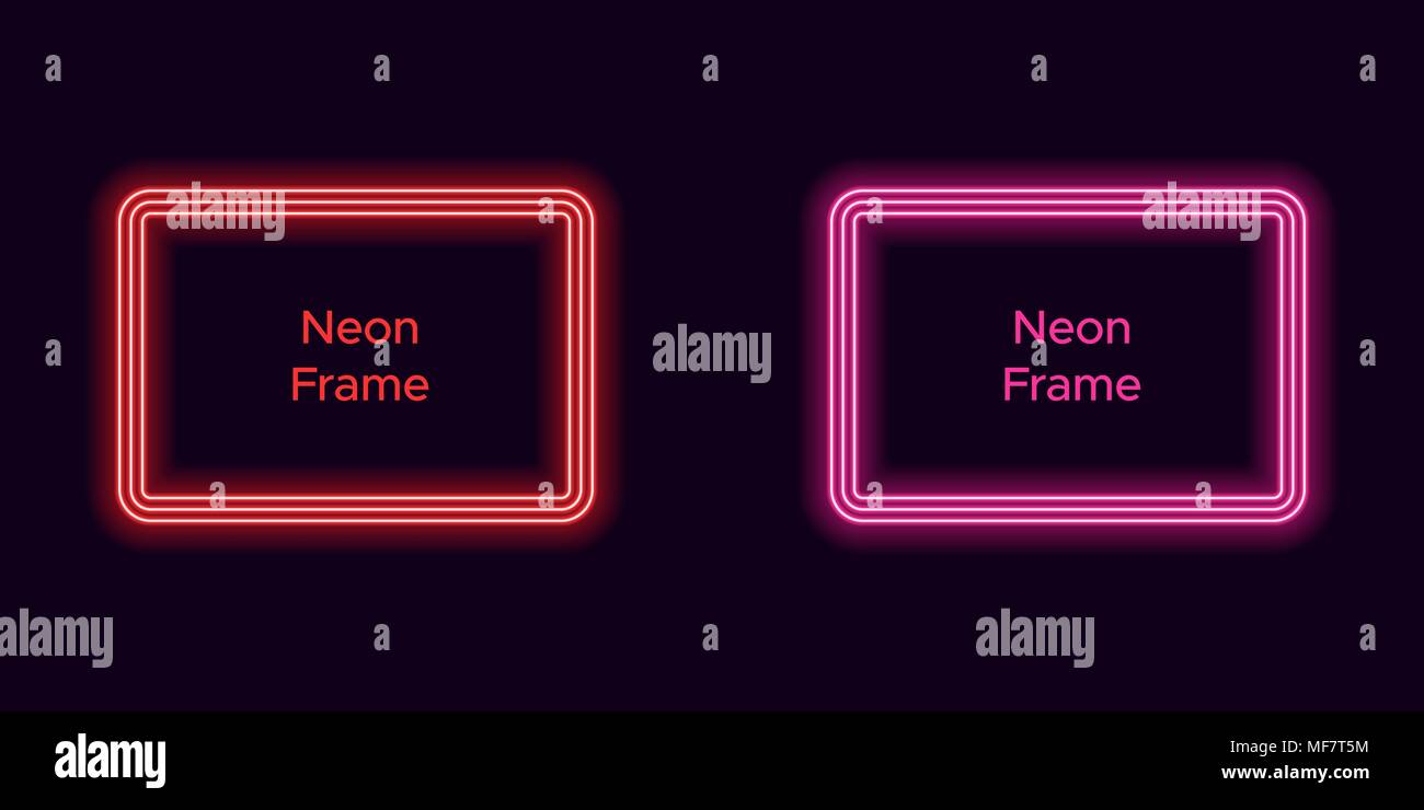 Neon rectangle frame in red and pink color. Vector template of neon ...