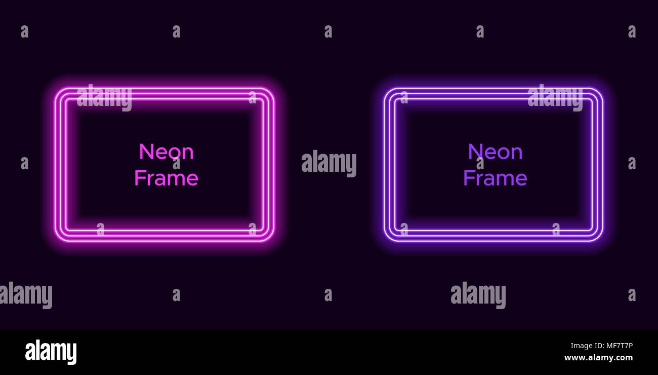 Neon rectangle frame in purple and violet color. Vector template of ...