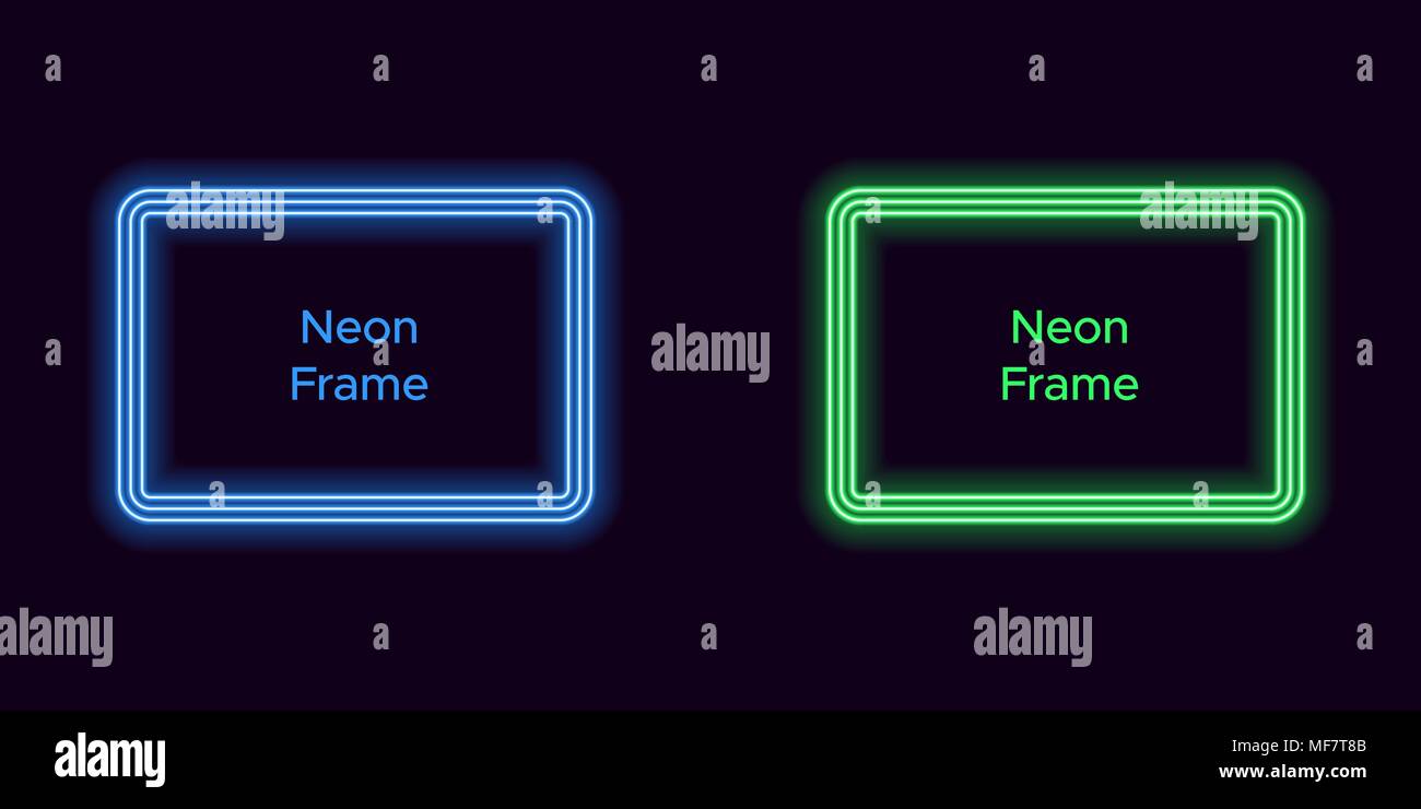 Neon rectangle frame in blue and green color. Vector template of neon ...