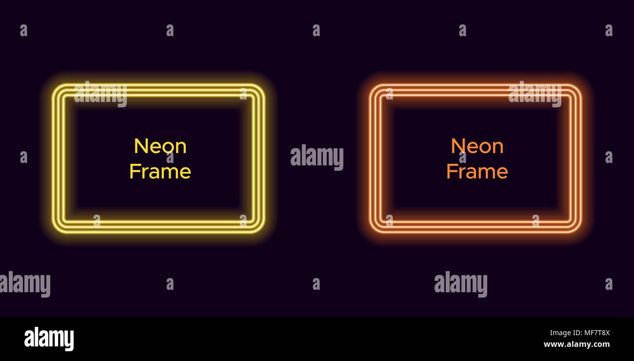 Neon rectangle frame in yellow and orange color. Vector template of ...