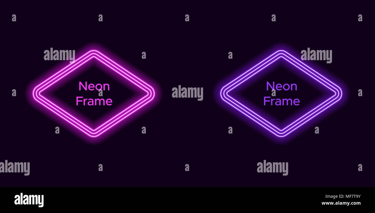 Neon rhombus frame in purple and violet color. Vector template of neon ...