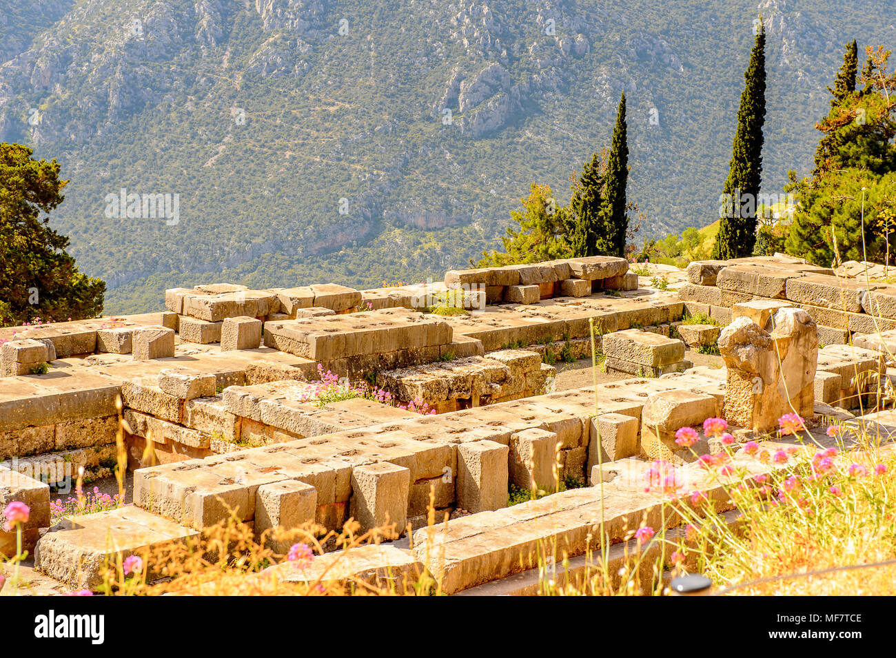 Delphi, an archaeological site in Greece, at the Mount Parnassus ...