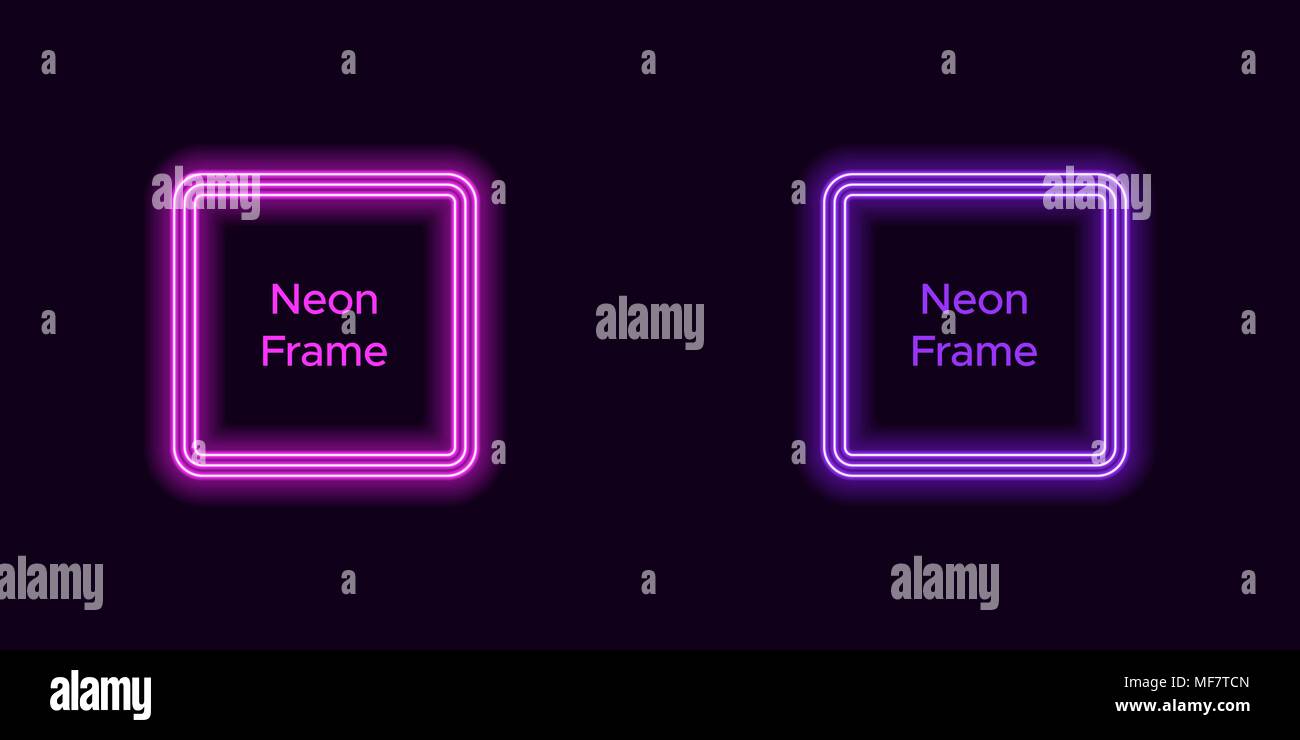Neon square frame in purple and violet color. Vector template of neon ...