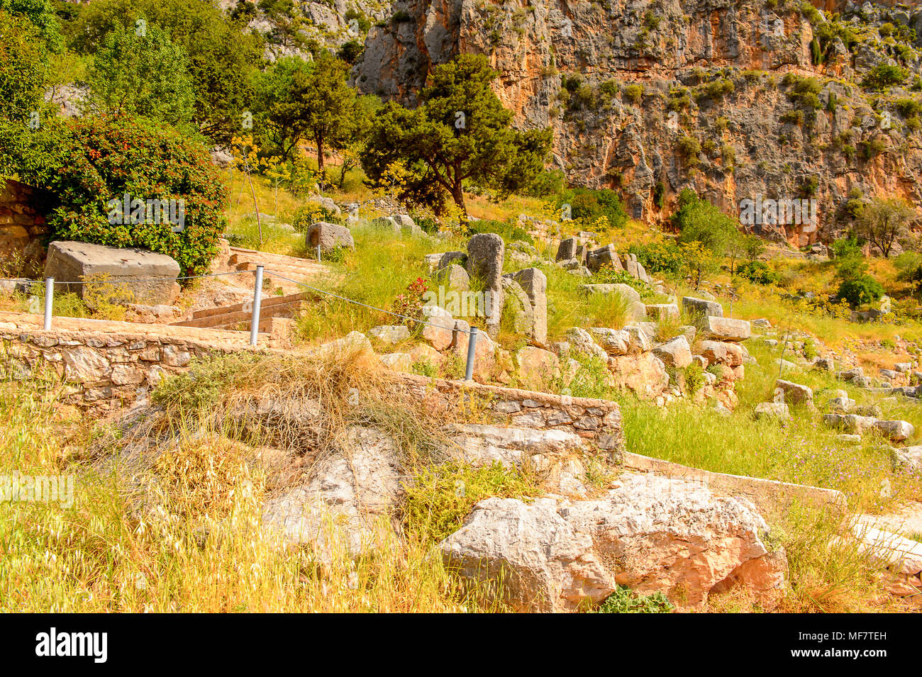 Ancient ruins of Delphi, an archaeological site in Greece, at the Mount ...