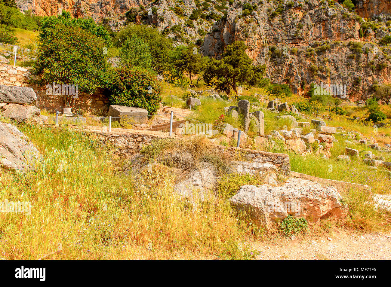 Ancient ruins of Delphi, an archaeological site in Greece, at the Mount ...