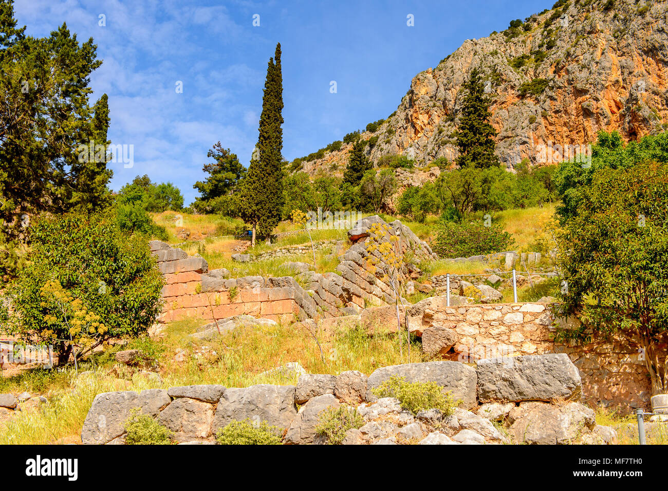 Ancient ruins of Delphi, an archaeological site in Greece, at the Mount ...