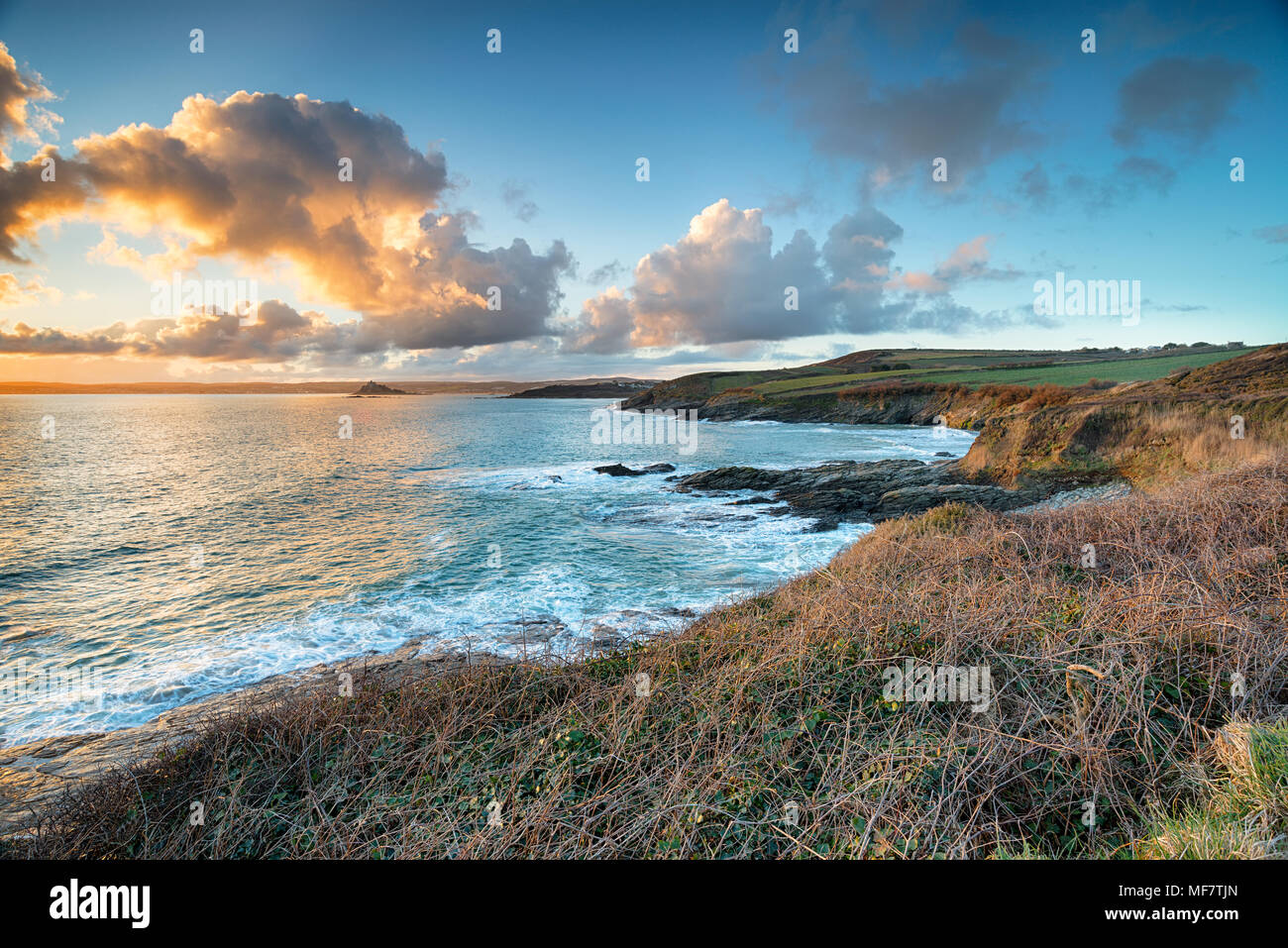 The Sout West Coast Path below Cudden Point looking towards Mount's Bay ...
