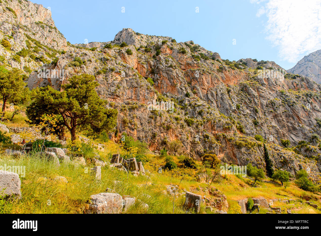 Ancient ruins of Delphi, an archaeological site in Greece, at the Mount ...