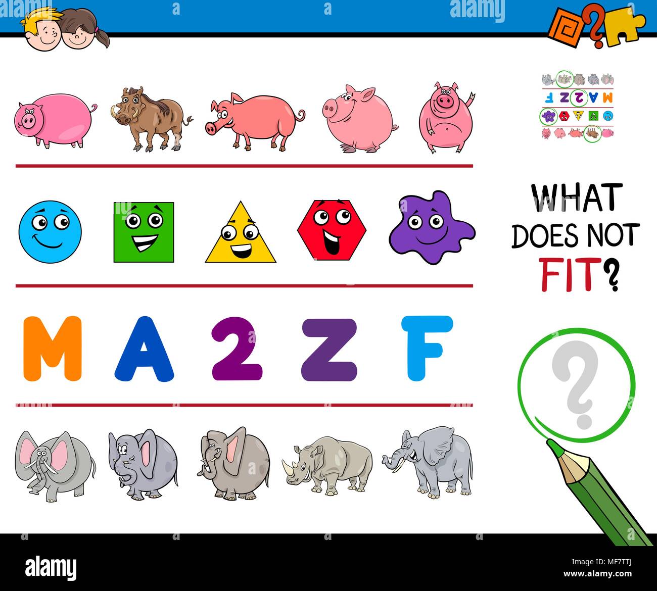 Cartoon Illustration of Finding Picture that does not Fit in a Row ...