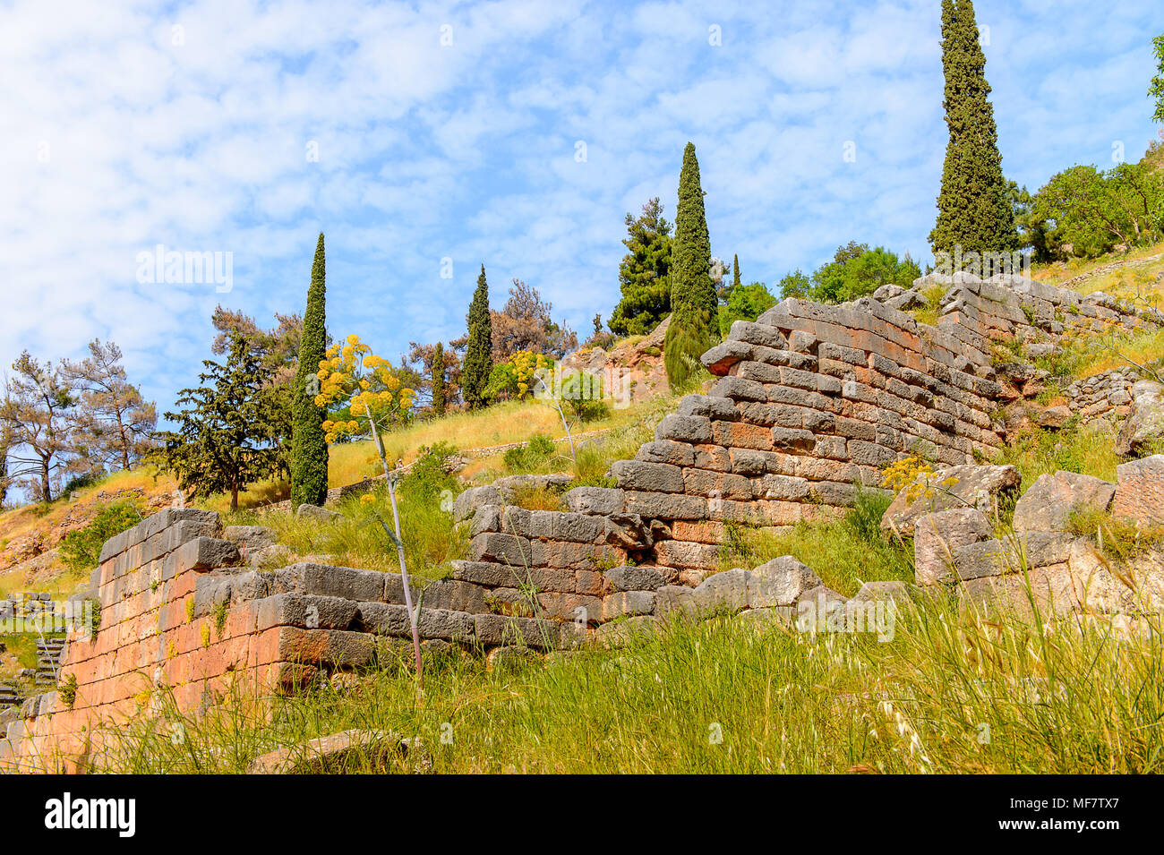 Ancient ruins of Delphi, an archaeological site in Greece, at the Mount ...