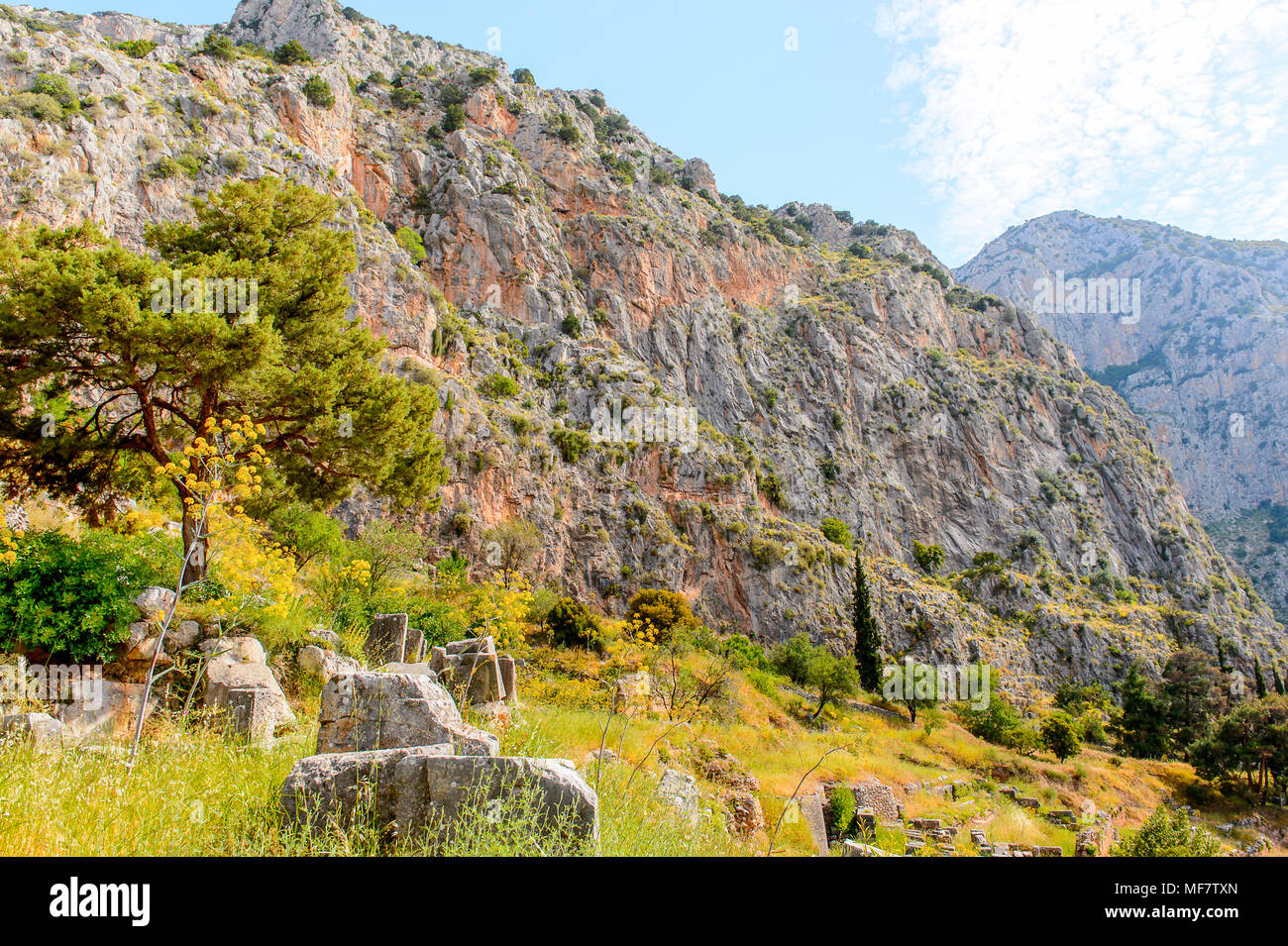 Ancient ruins of Delphi, an archaeological site in Greece, at the Mount ...