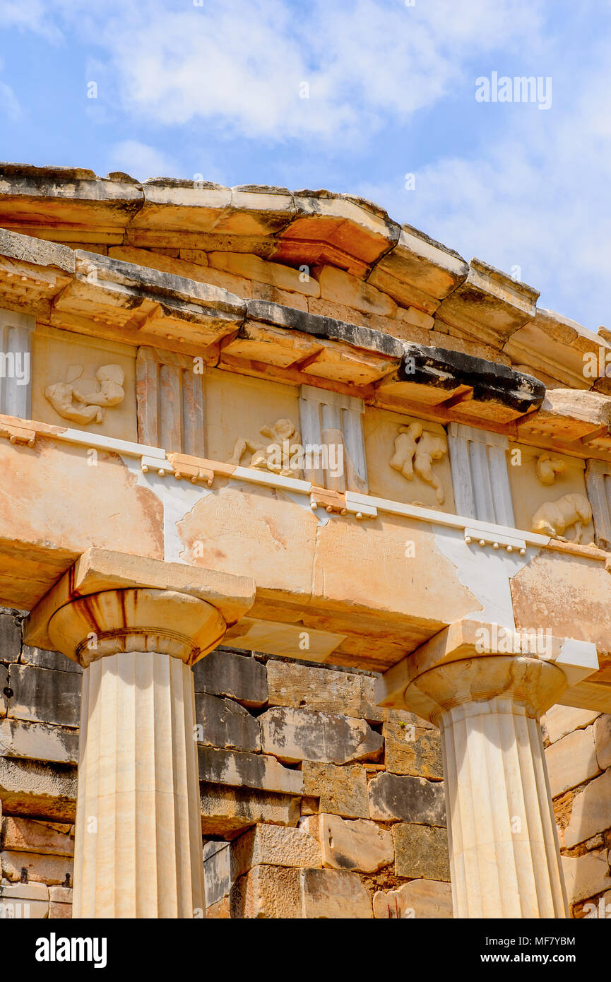 Athenian Treasury in Delphi, an archaeological site in Greece, at the ...