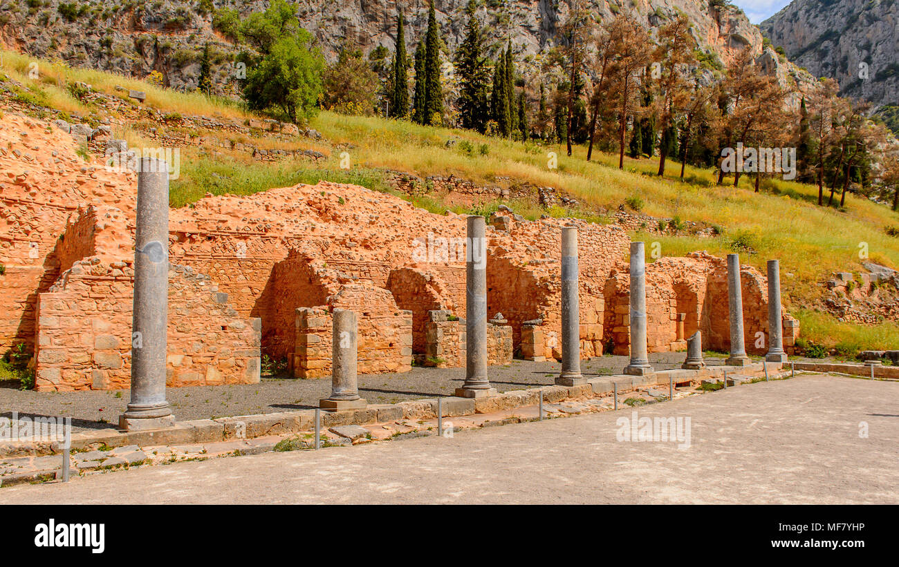 Columns in Delphi, an archaeological site in Greece, at the Mount ...