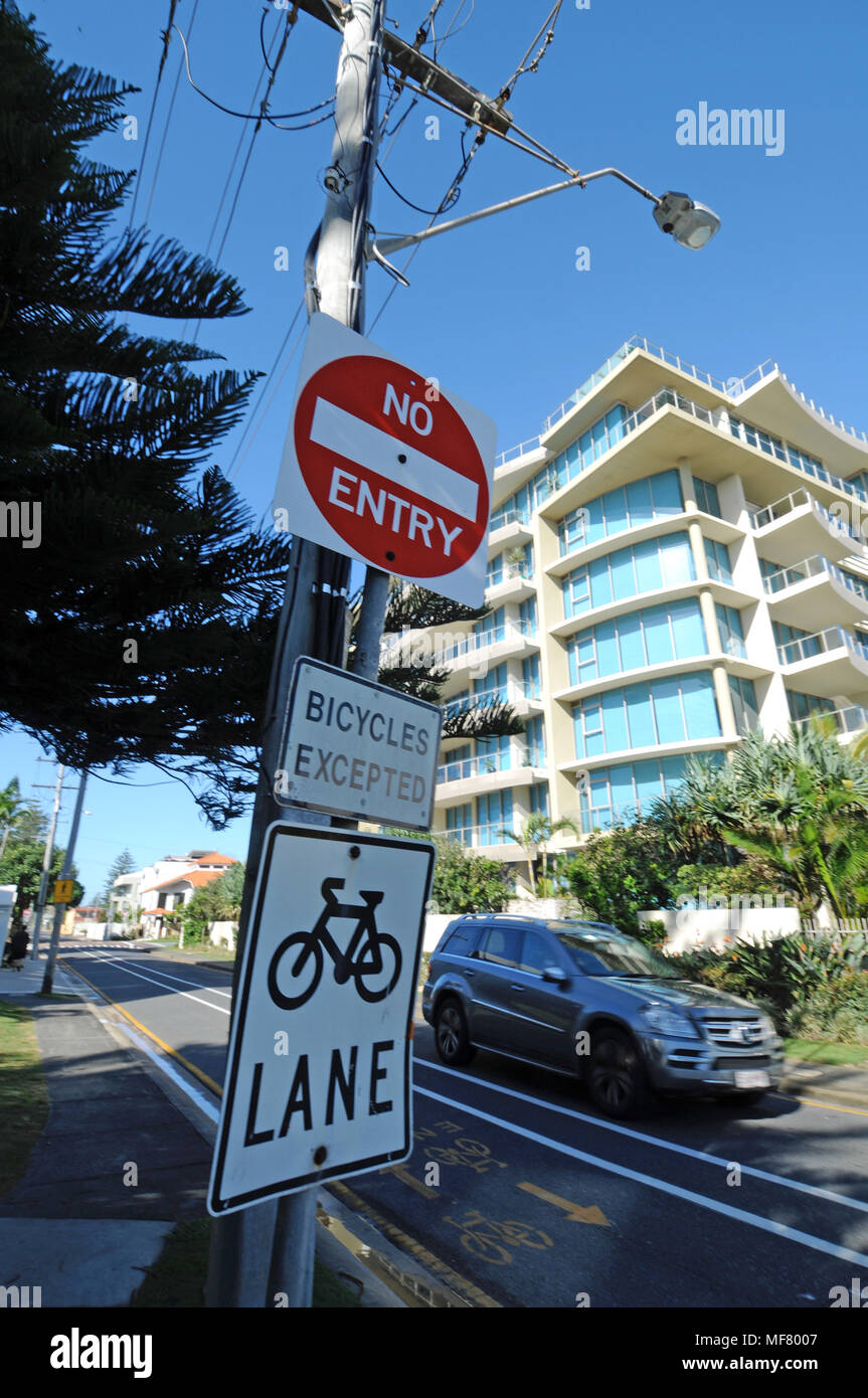Cycle Lane no entry sign on a cycle lane in Surfers Paradise Gold Coast ...