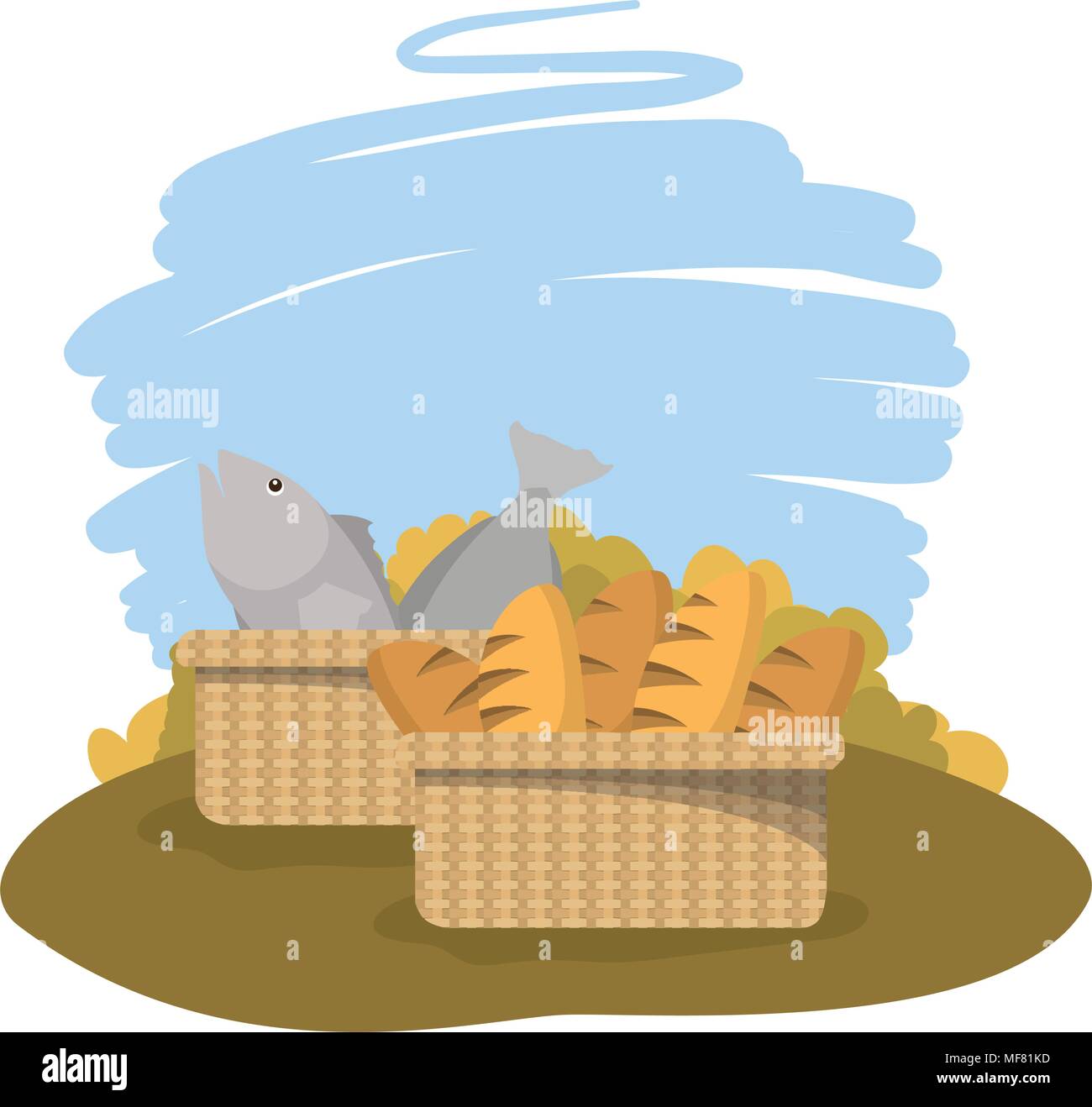 baskets with fish and bread vector illustration design Stock Vector ...