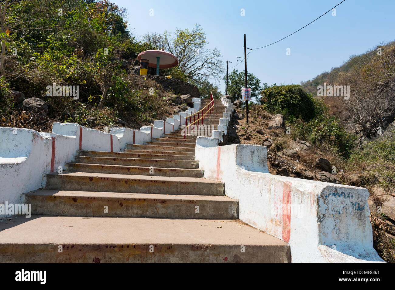 cement staircase way to temple at top of a mountain from bottom of ...