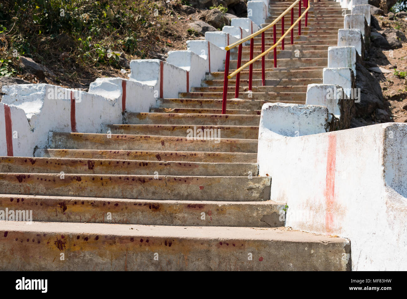 cement staircase way to temple at top of a mountain from bottom of ...