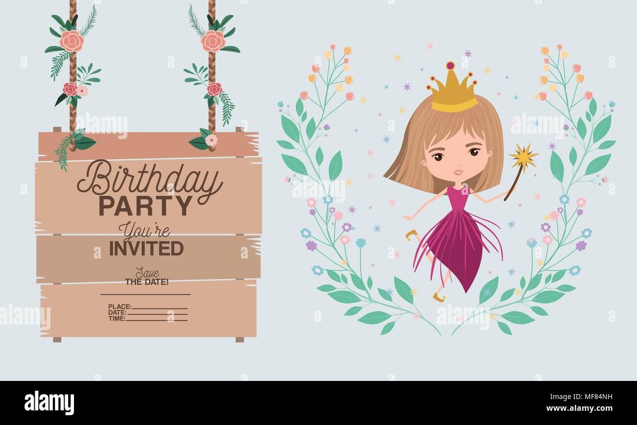princess with wooden label invitation card vector illustration design ...