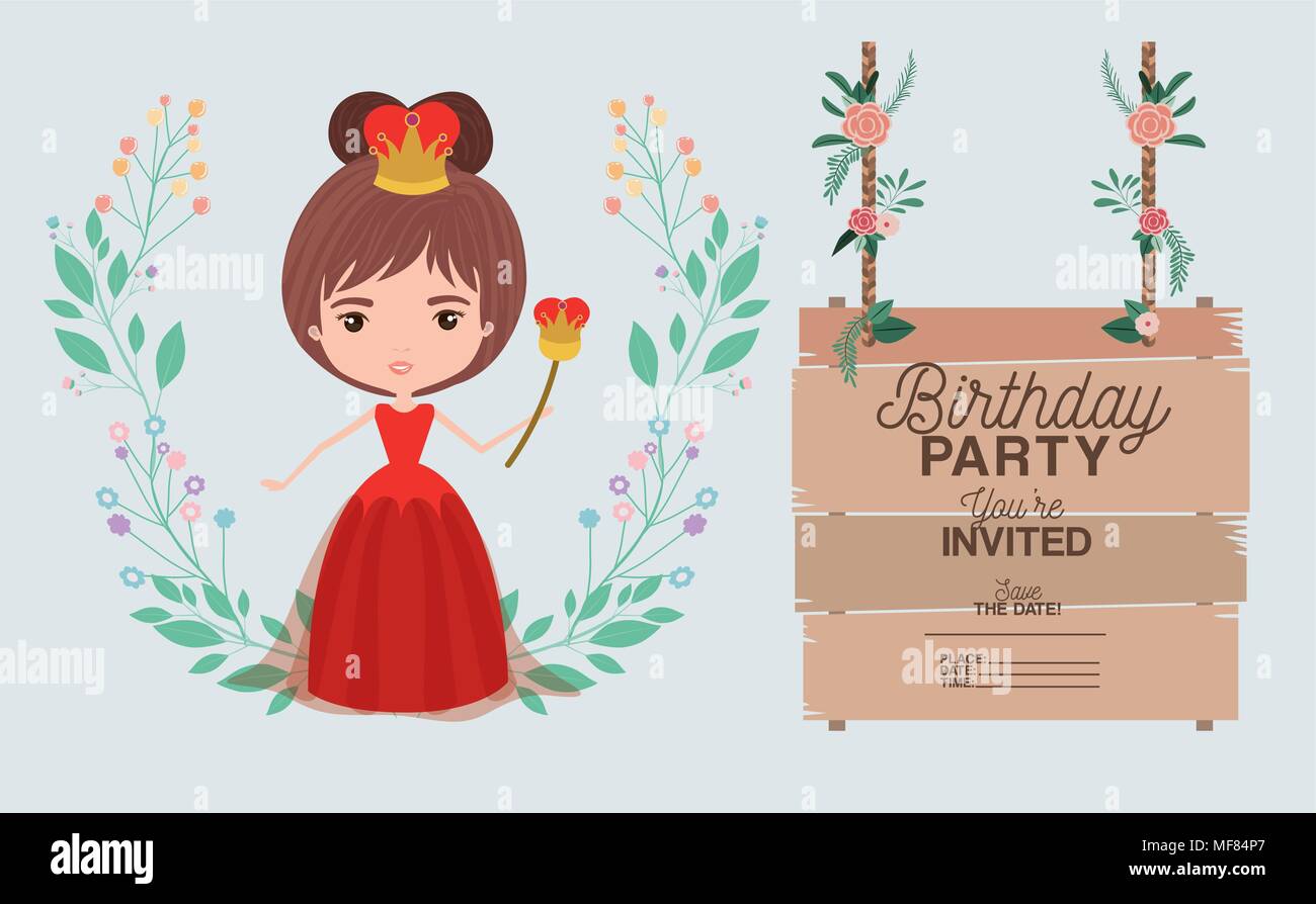 princess with wooden label invitation card vector illustration design ...