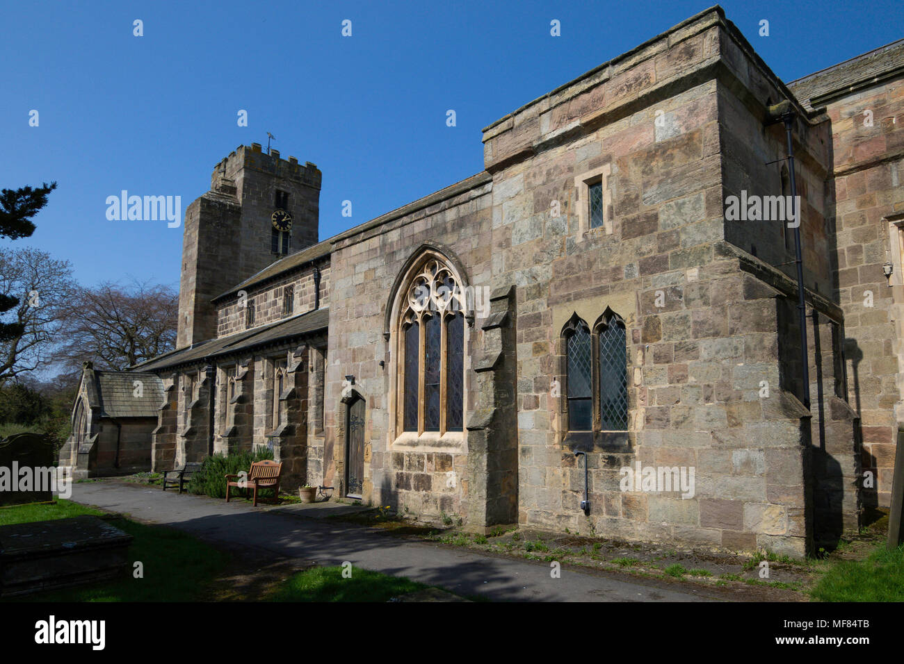 Spring sunlight shining on All Saints Church,Ripley,North Yorkshire ...