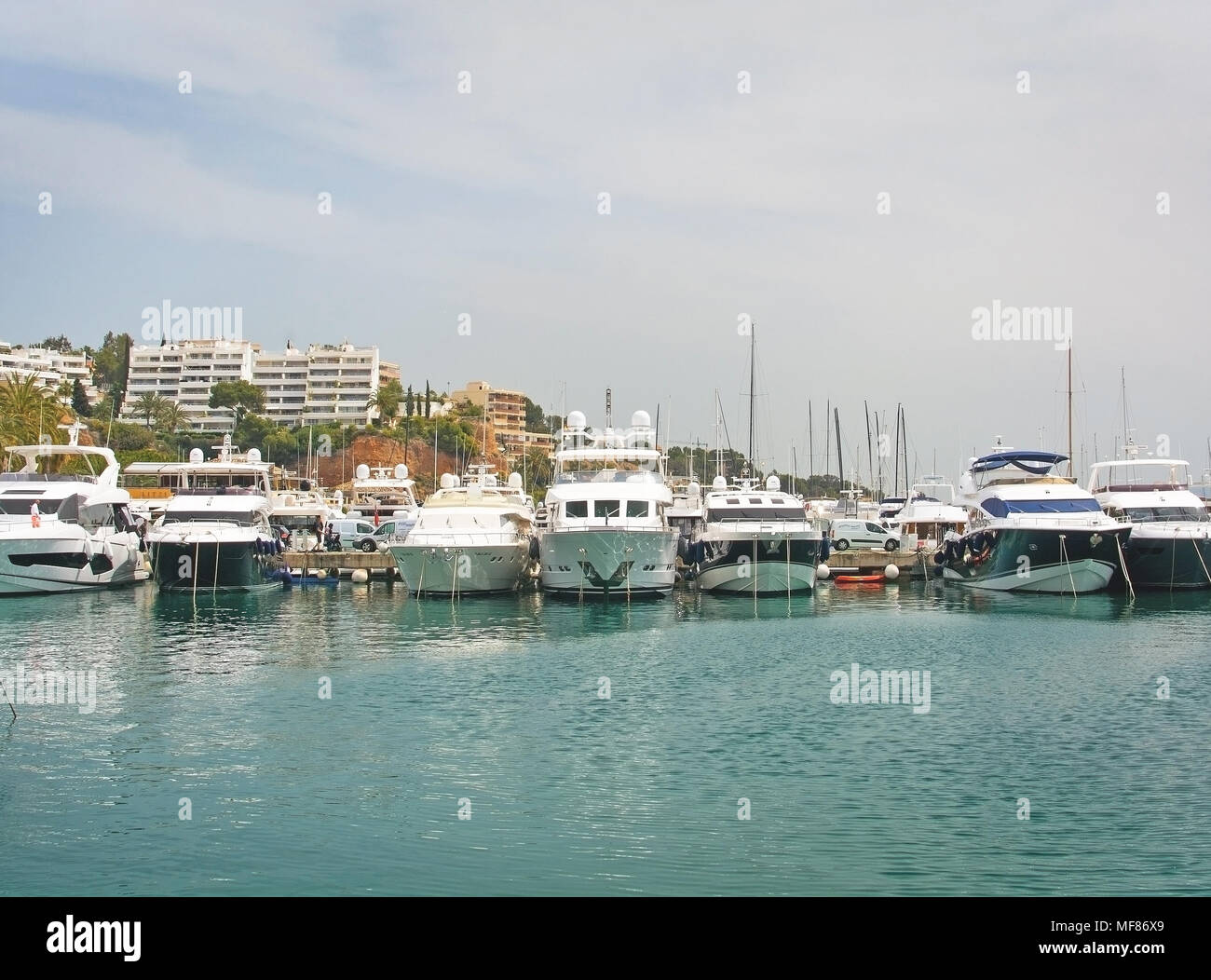PUERTO PORTALS, MALLORCA, SPAIN - APRIL 24, 2018: Luxury yachts moored ...