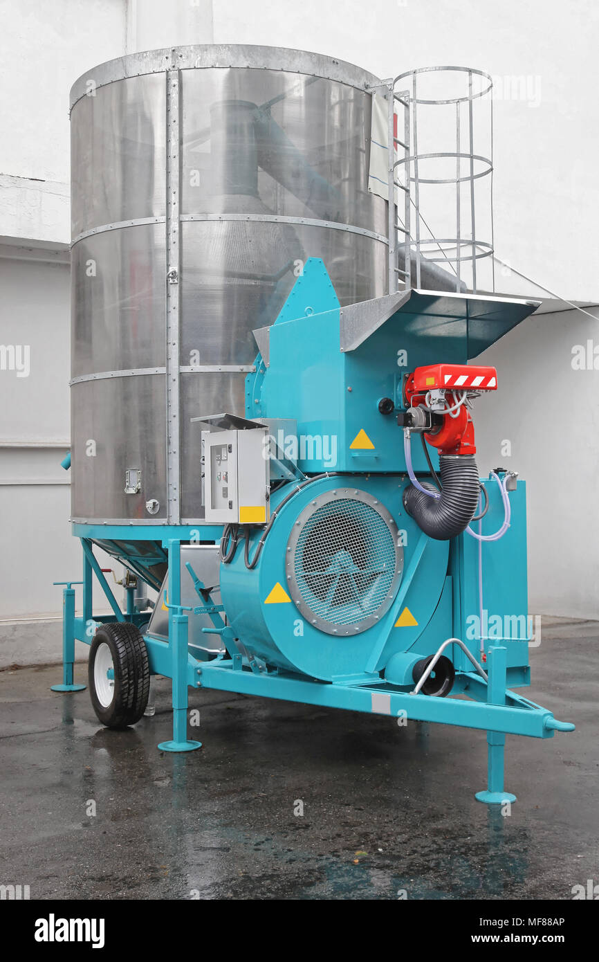 Cereal and Grain Dryer Machinery at Trailer in Farm Stock Photo - Alamy
