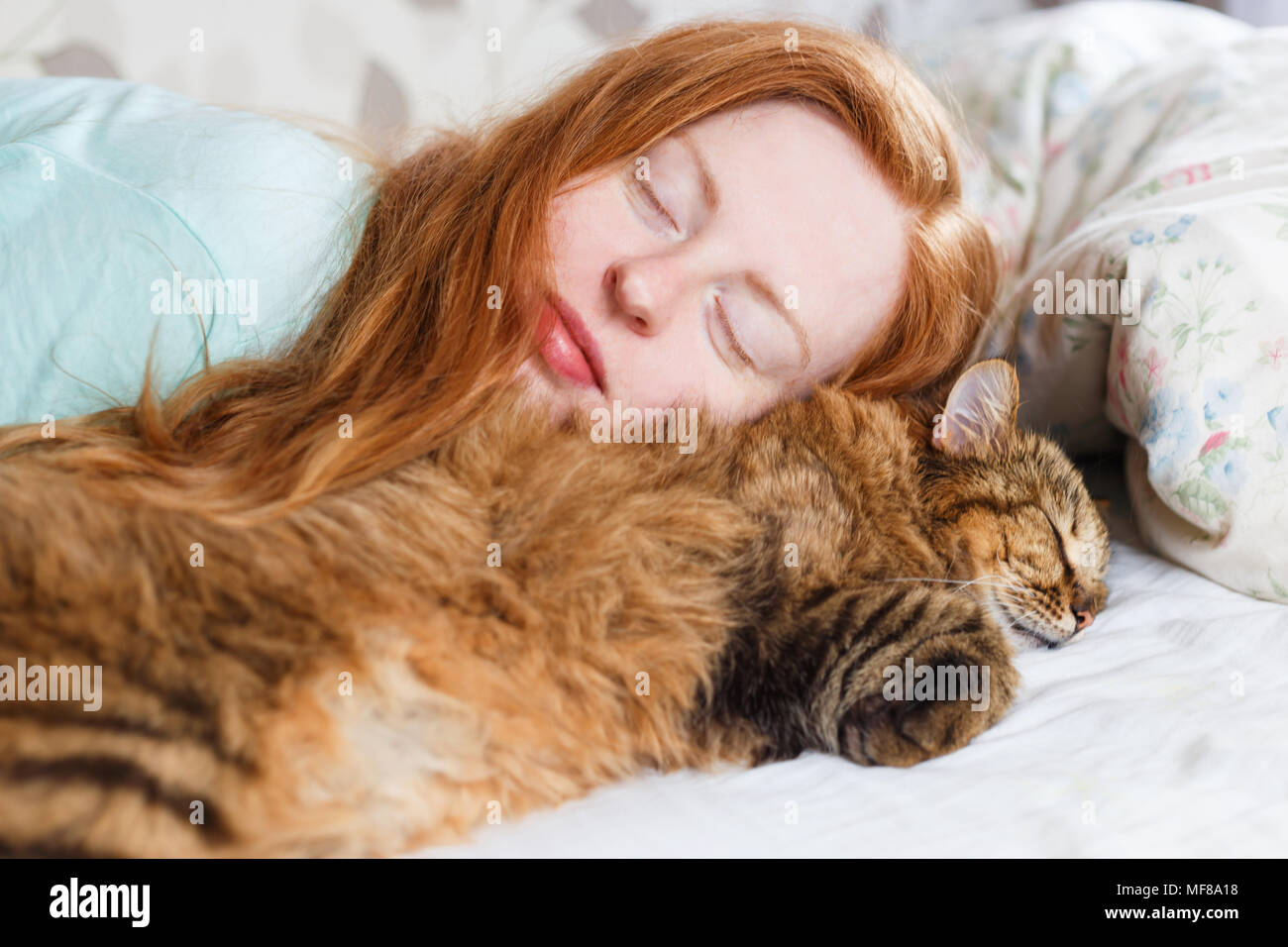 Woman Sleeping With Cat Hi Res Stock Photography And Images Alamy